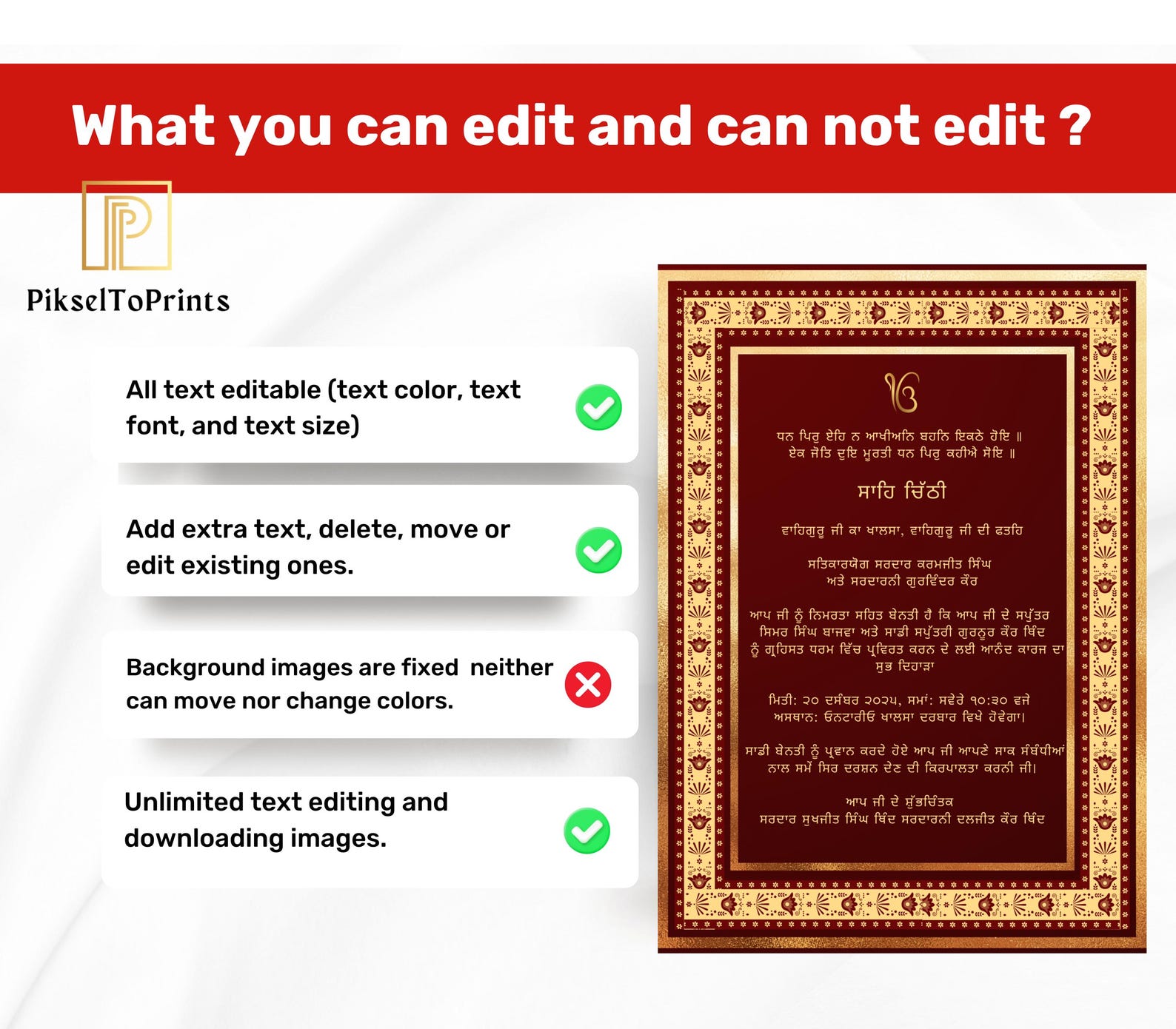 Editable Punjabi Sahe Di Chithi Template, Sikh Wedding Letter Gold ...
