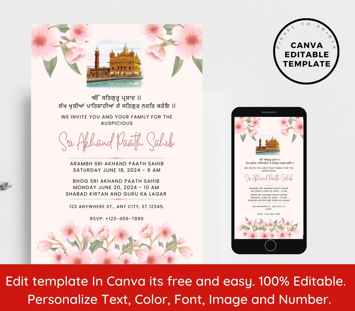 Editable Akhand Path Invitation Card Digital Sukhmani Sahib - Etsy Canada