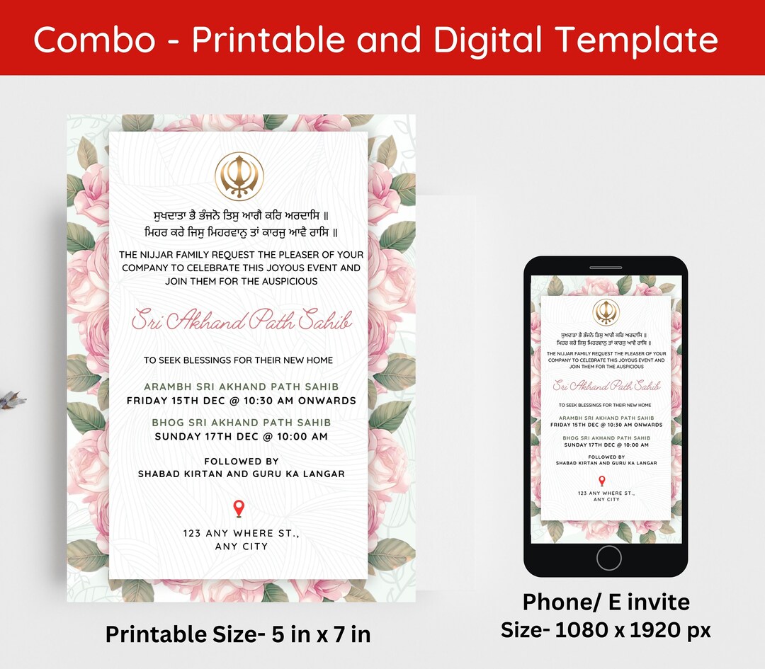 Editable Floral Akhand Path Invitation Card, Sukhmani Sahib Path ...