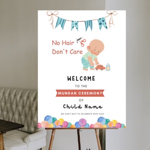 Editable Watercolor Mundan Welcome Sign for Boy & Girl, Mundan Welcome ...