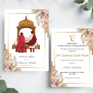 Editable Sikh Girl Wedding Invitation Set, Boho Sikh Wedding Card ...