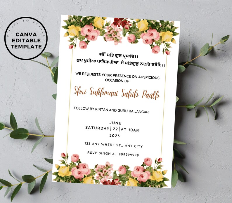 Editable Floral Sukhmani Sahib Paath Invitation, Shukrana Invitation ...