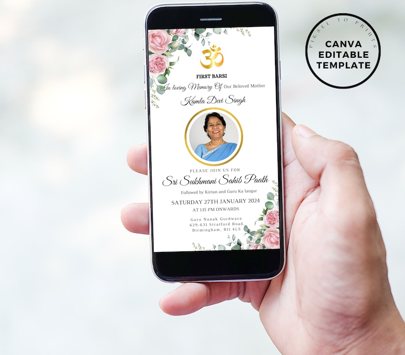 Editable Hindu Barsi Invitation Template: Floral Indian Funeral ...