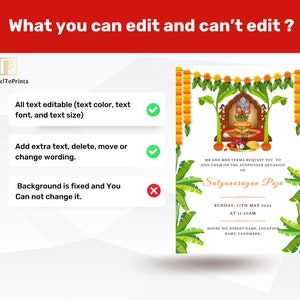 Editable Satyanarayan Pooja Invitation Template: Hindu Housewarming ...