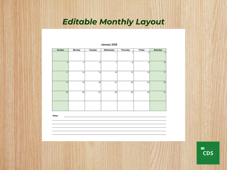 2026 Monthly Calendar Google Sheets Template Printable PDF | Year ...