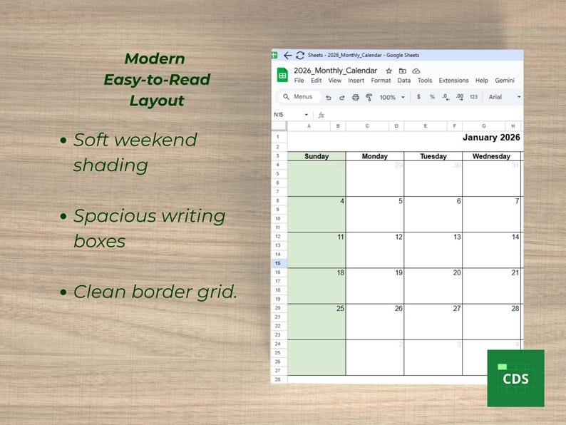 2026 Monthly Calendar Google Sheets Template Printable PDF | Year ...