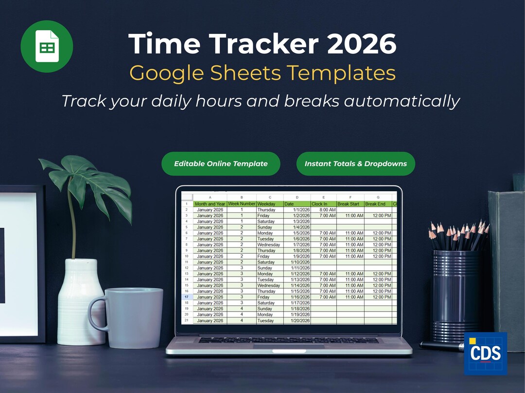 2026 Time Tracker Google Sheets | Timesheet Template | PTO Vacation ...