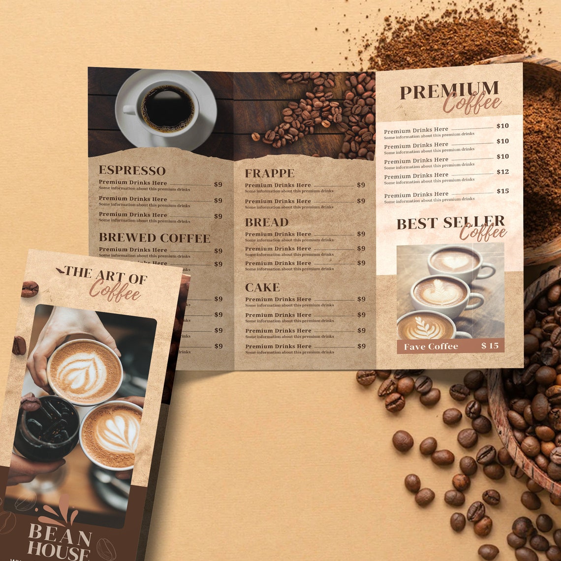 Minimalist Coffee Shop DIY Trifold Brochure, Printable and Customizable ...