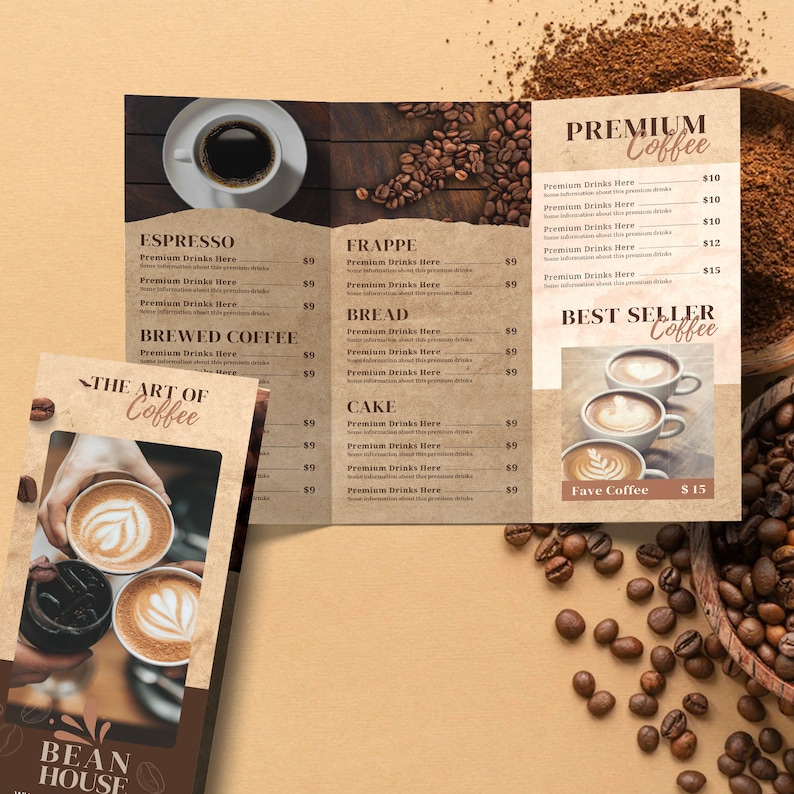 Minimalist Coffee Shop DIY Trifold Brochure, Printable and Customizable ...