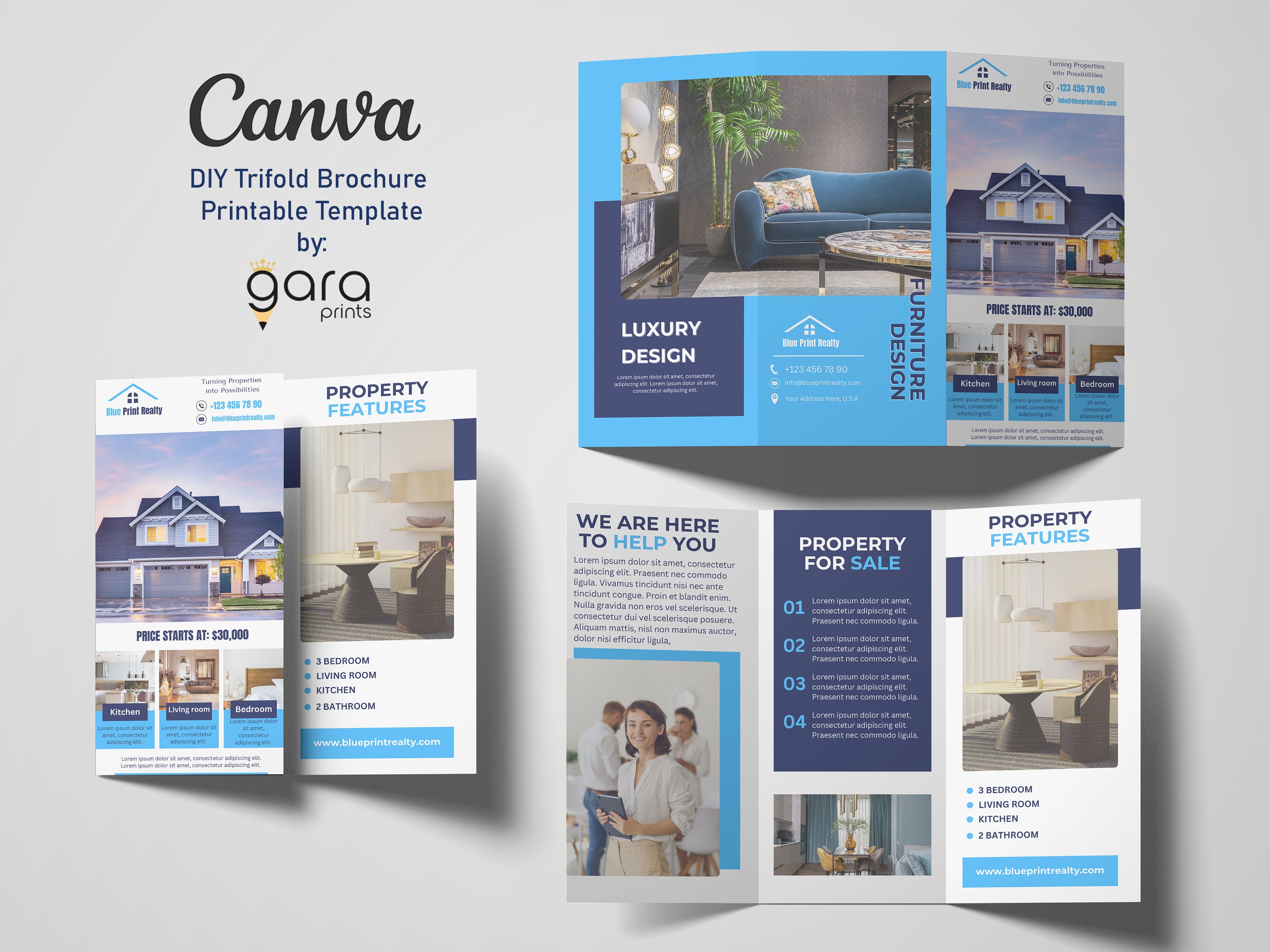 DIY Real Estate Trifold Brochure, Editable Tri-fold Business ...