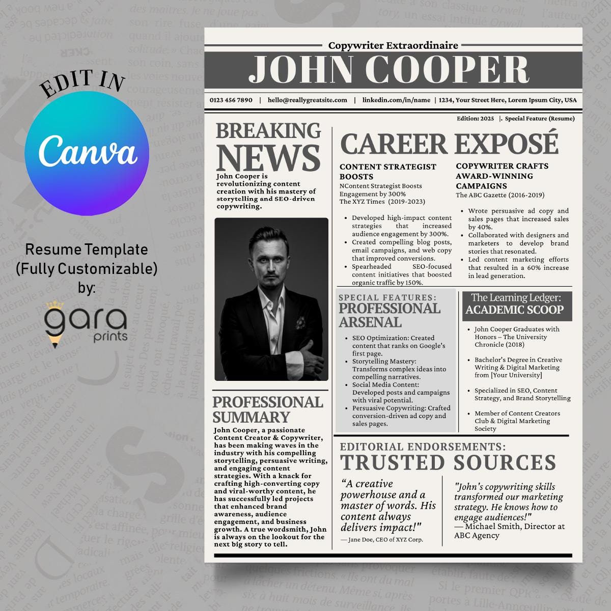 Vintage Newspaper-style Resume Template – Classic & Timeless Design for ...