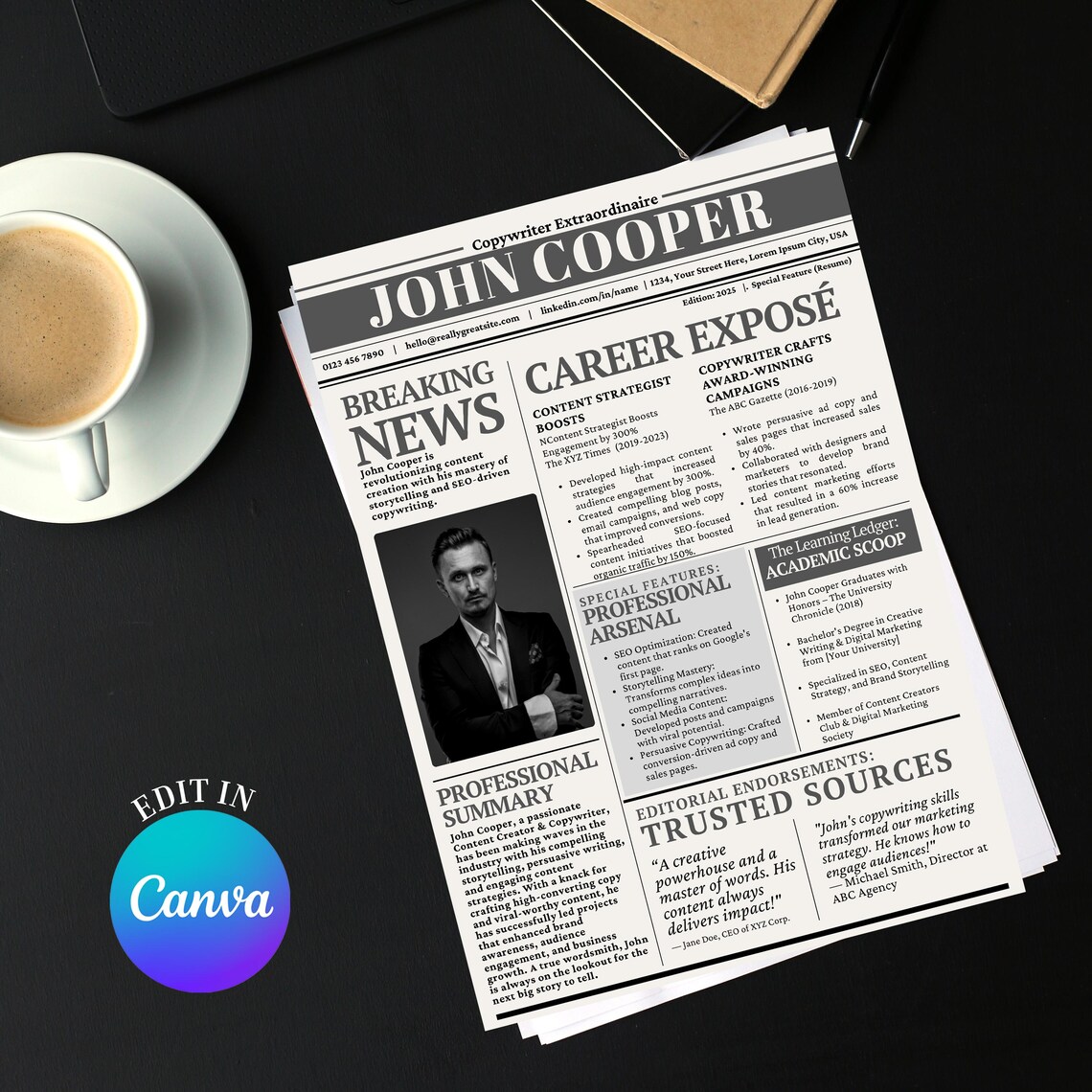 Vintage Newspaper-style Resume Template – Classic & Timeless Design for ...