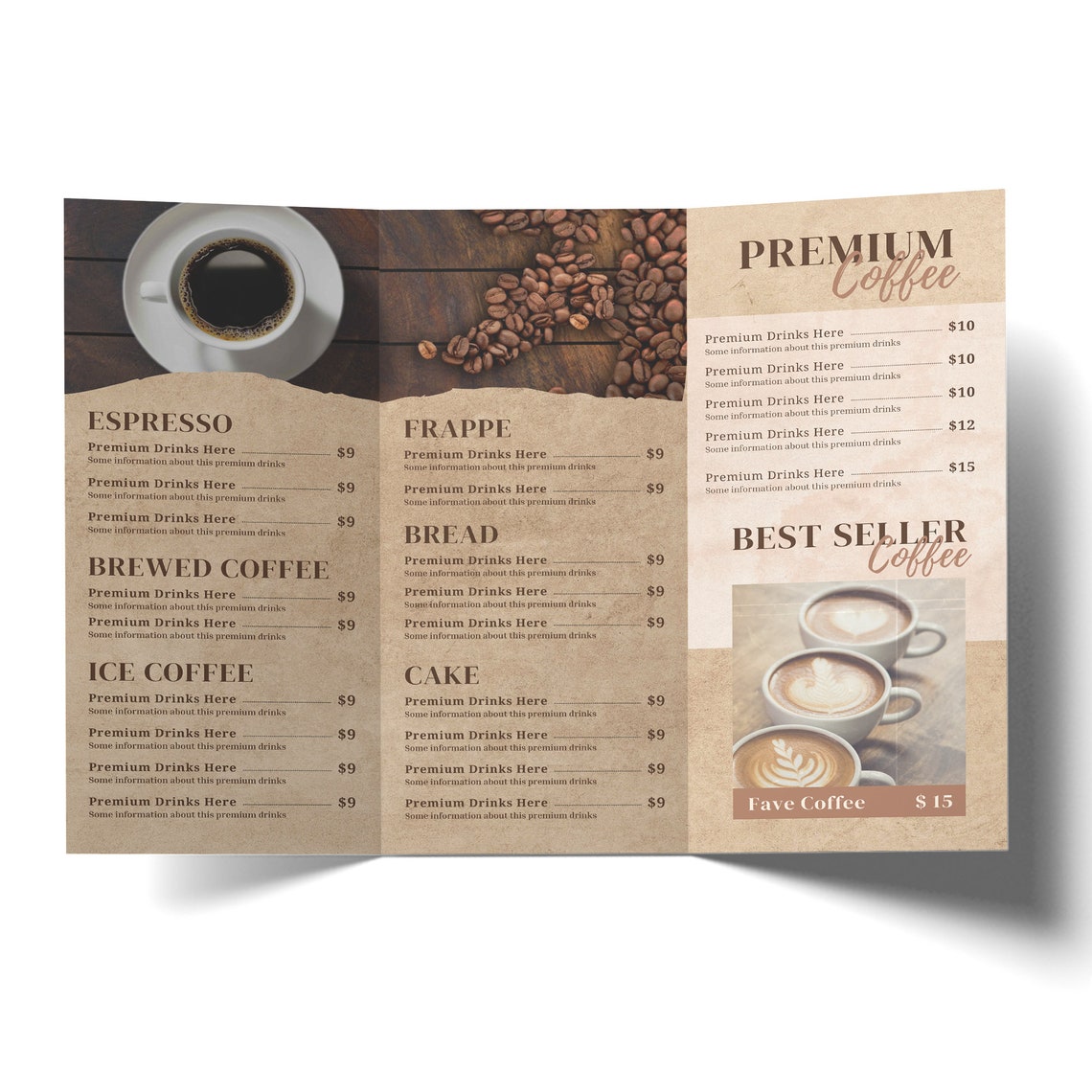 Minimalist Coffee Shop DIY Trifold Brochure, Printable and Customizable ...