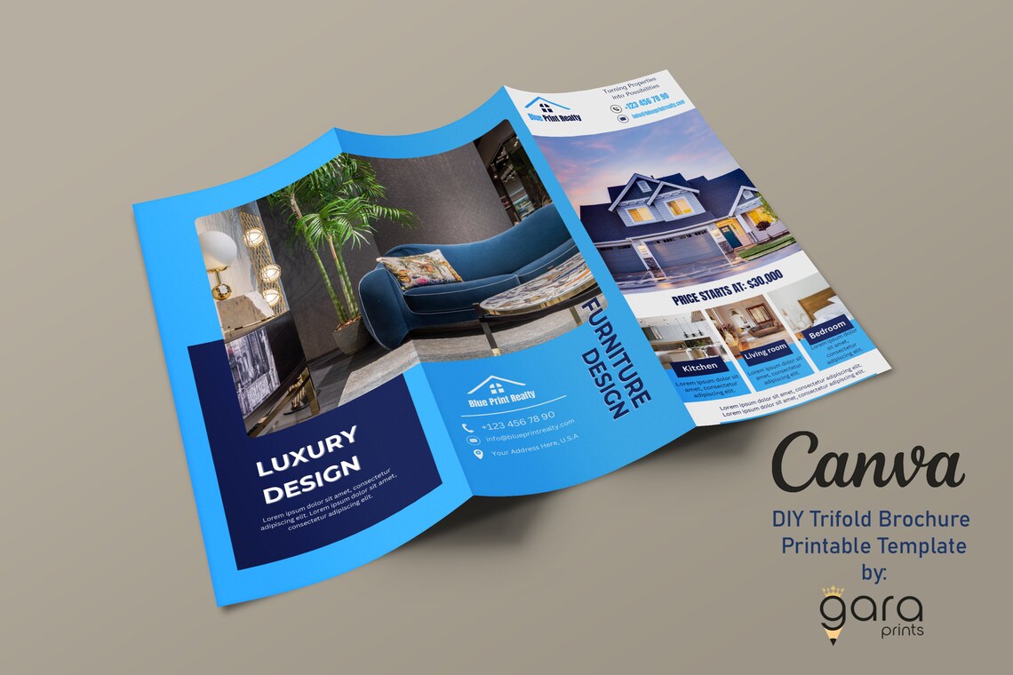 DIY Real Estate Trifold Brochure, Editable Tri-fold Business ...