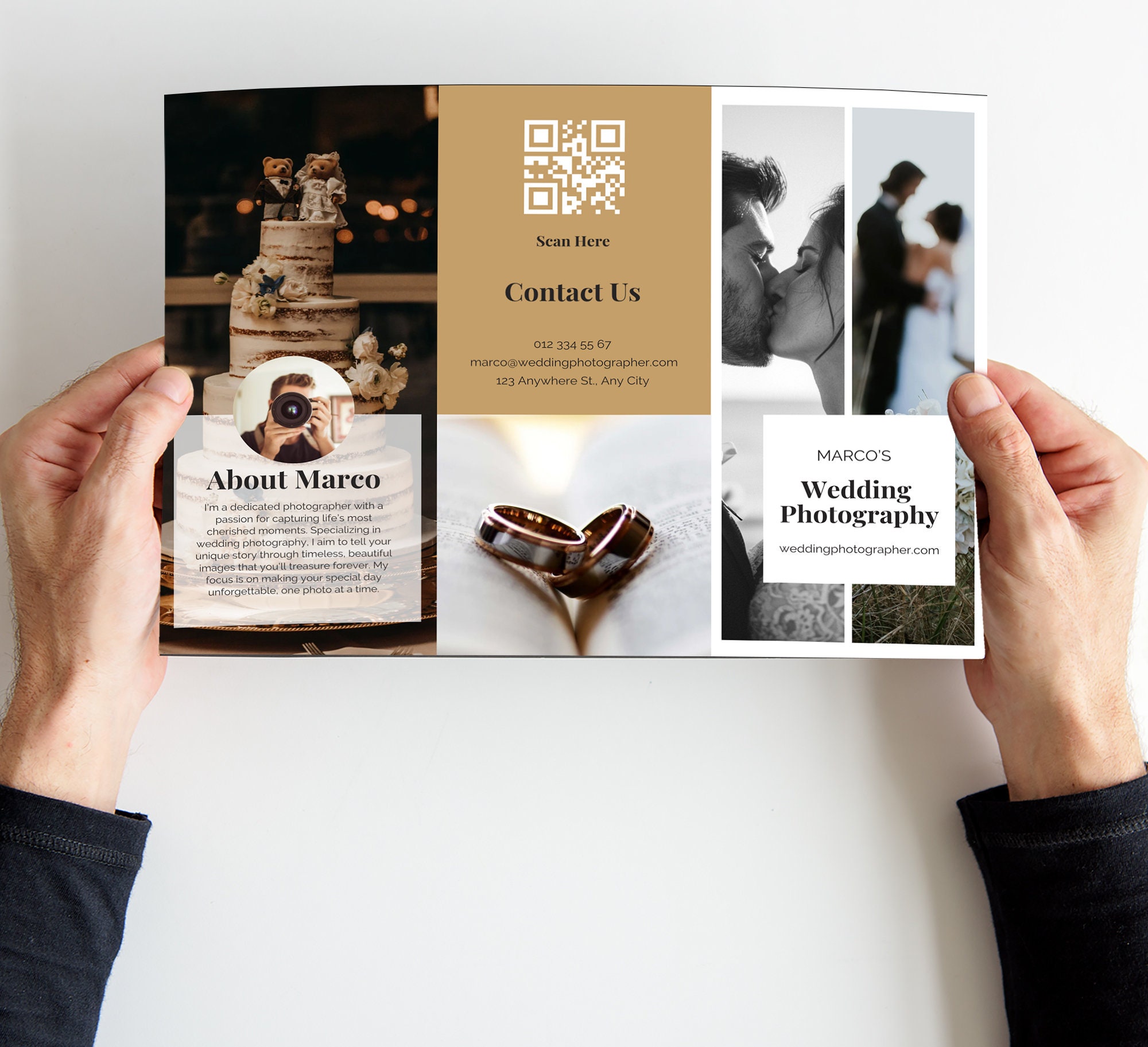Elegant DIY Wedding Photography Trifold Brochure, Editable Tri-fold ...