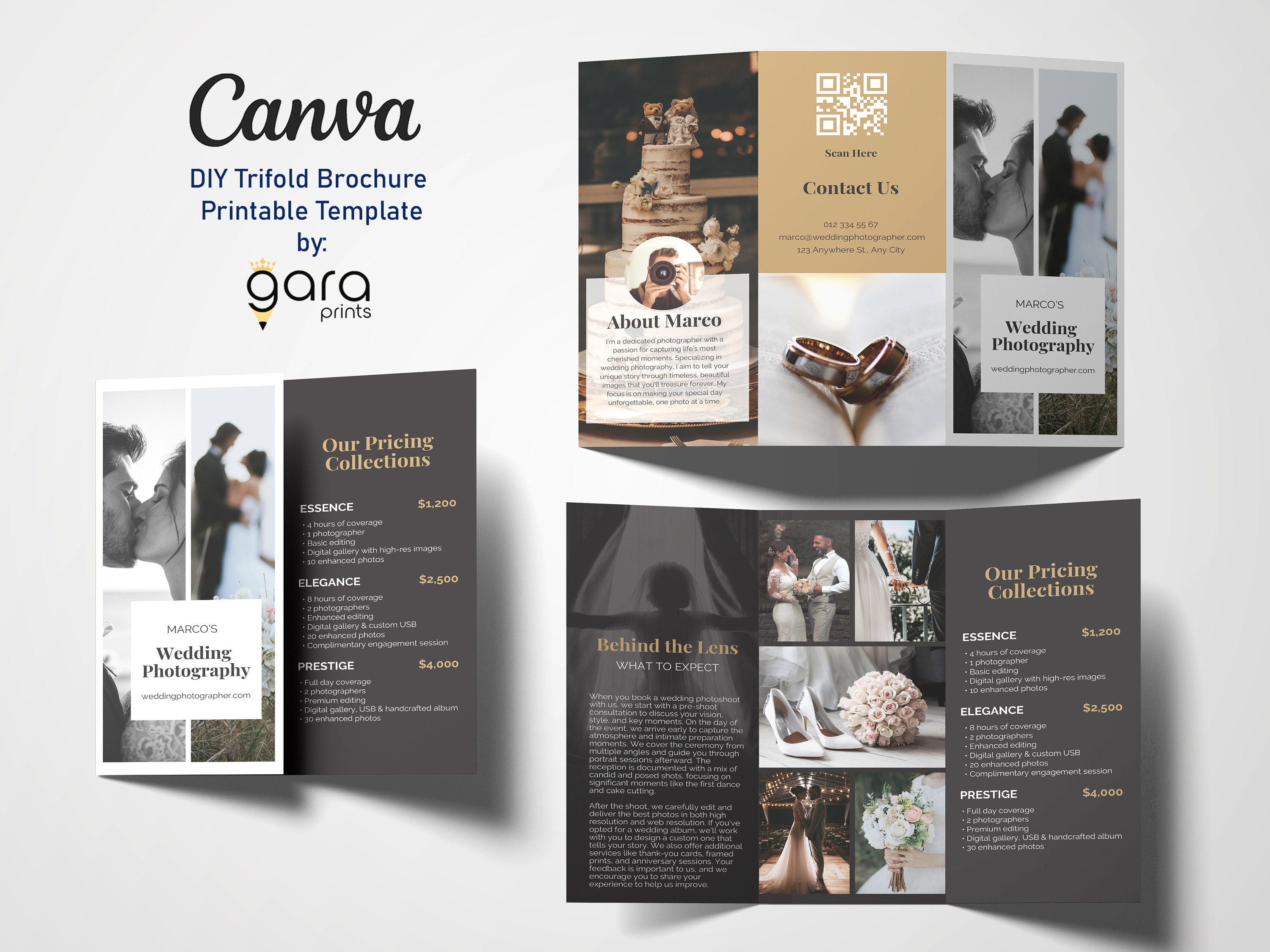 Elegant DIY Wedding Photography Trifold Brochure, Editable Tri-fold ...