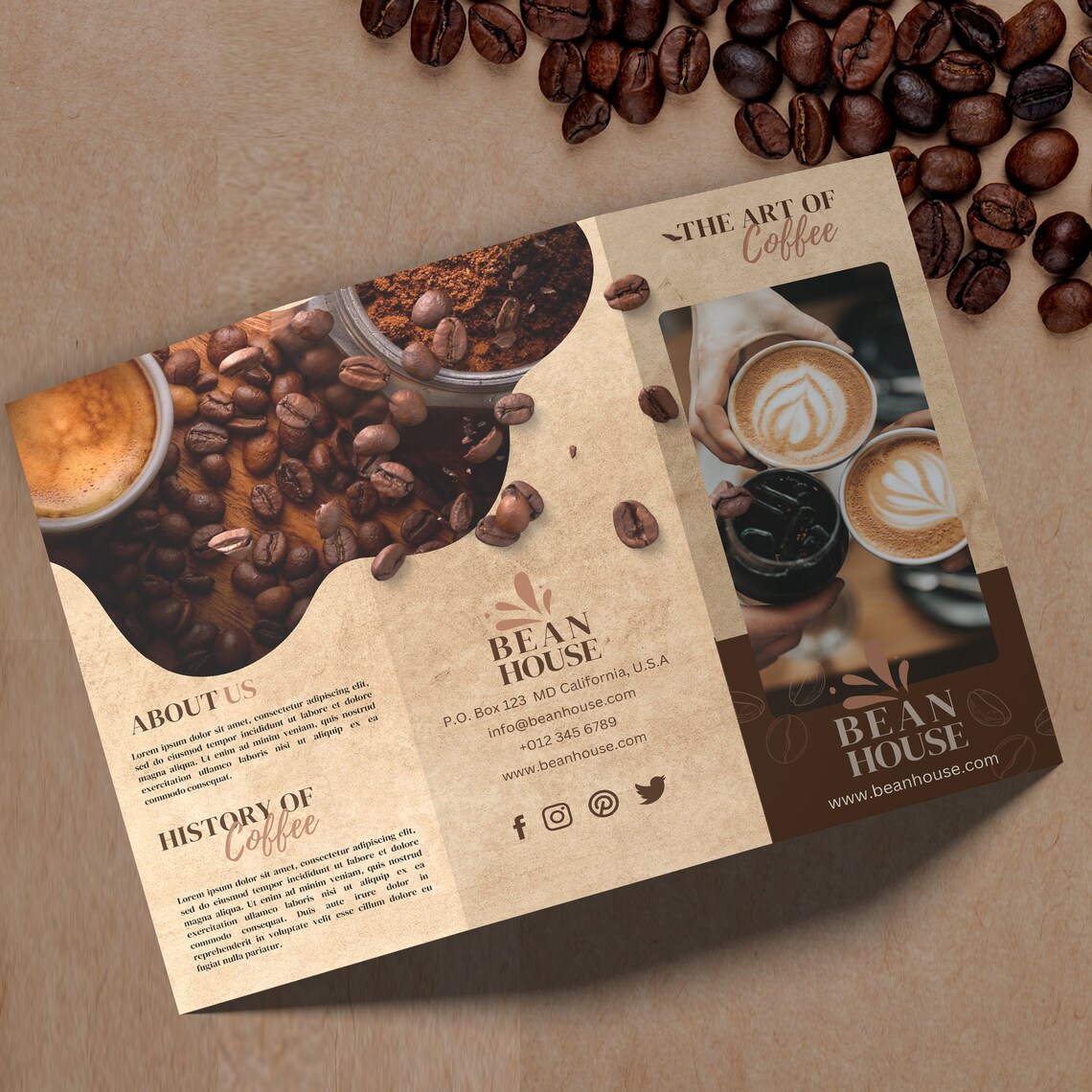 Minimalist Coffee Shop DIY Trifold Brochure, Printable and Customizable ...