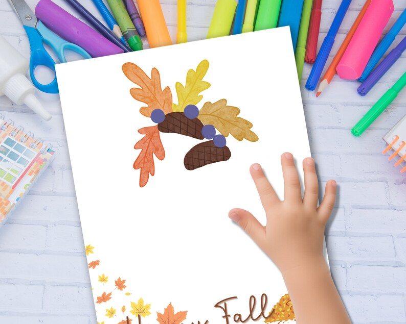 Kids Printable Fall Handprint Art, Autumn Acorn and Leaves Handprint ...