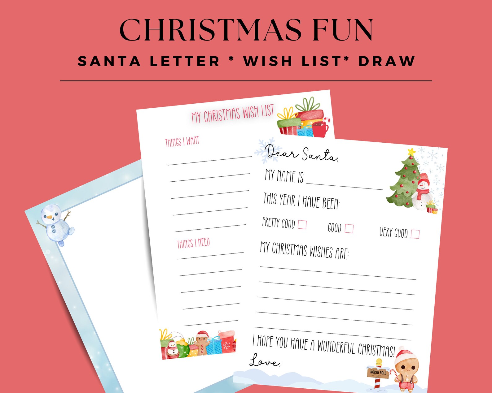 Dear Santa Letter, Printable Christmas Wish List for Kids, Family ...