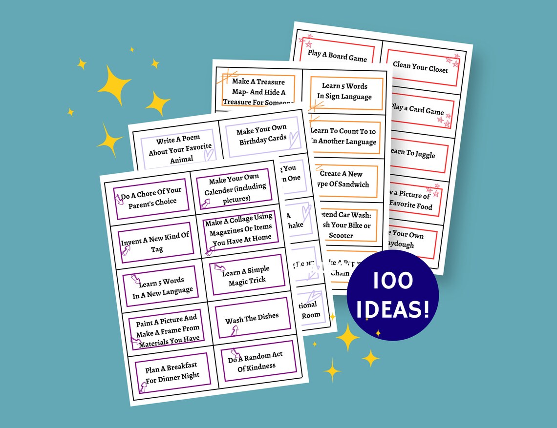 Boredom Busters, Boredom Jar Cards, Printable Activity Cards for Kids ...