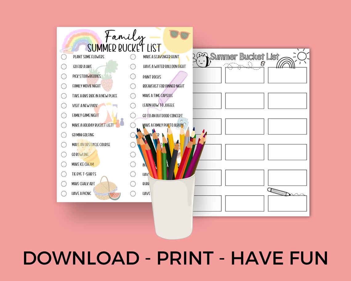 Family Summer Bucket List, Summer Vacation Activity, Kid's Summer ...