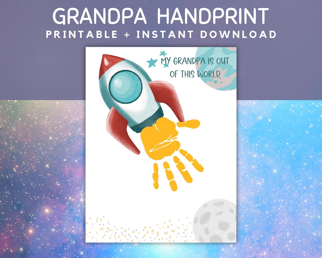 Grandpa Handprint Art, Grandpa Birthday Handprint Card, Rocket ...