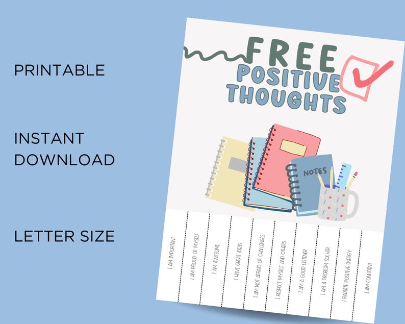 Positive Affirmations Poster, Positive Thoughts Printable, Tear off ...