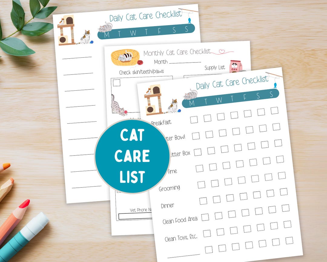 Cat Care Checklist, Daily & Monthly Chores (PDF Printable), Daily Pet ...