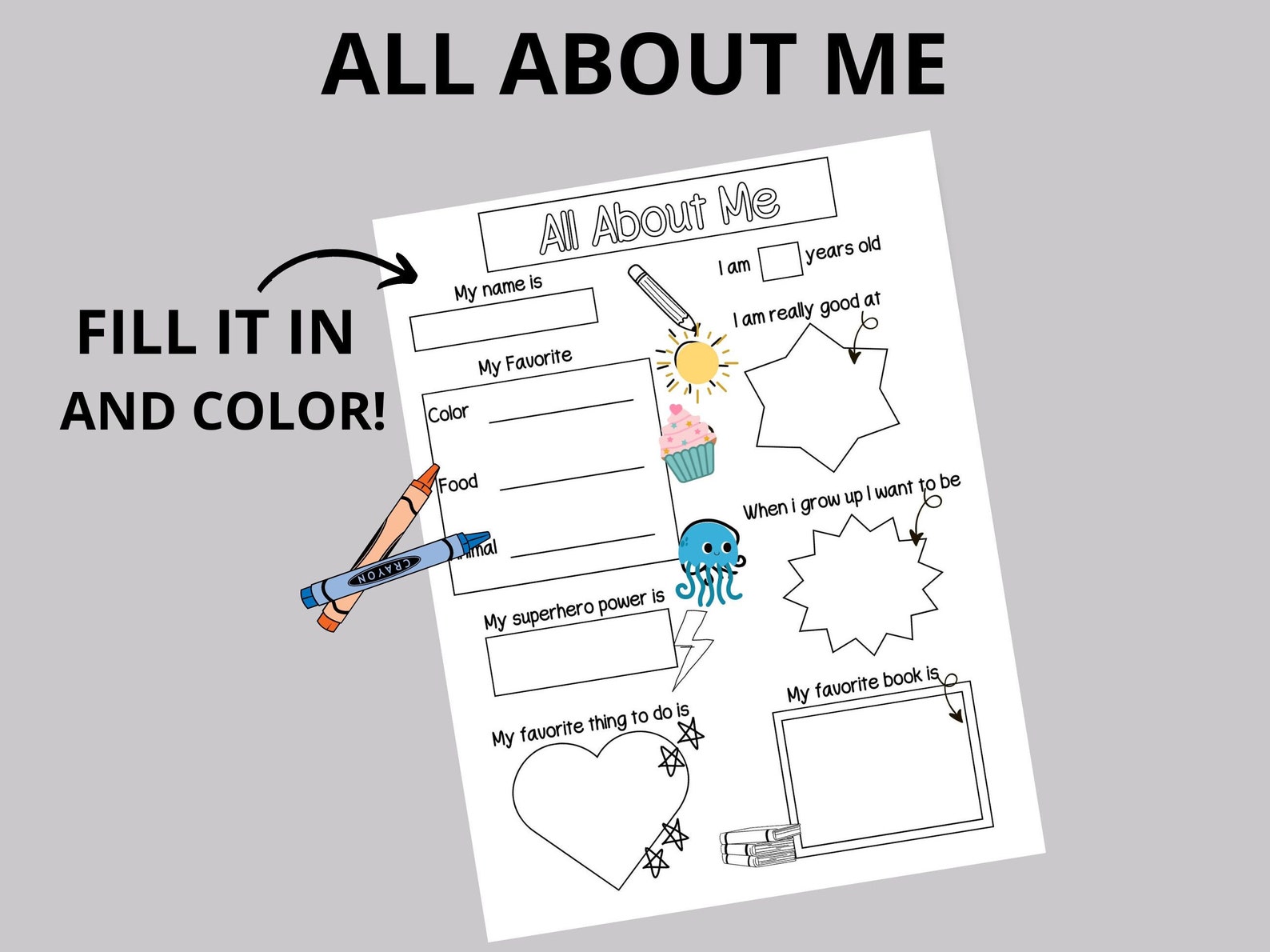 All About Me, First Day of School Activity, Preschool and Kindergarten ...