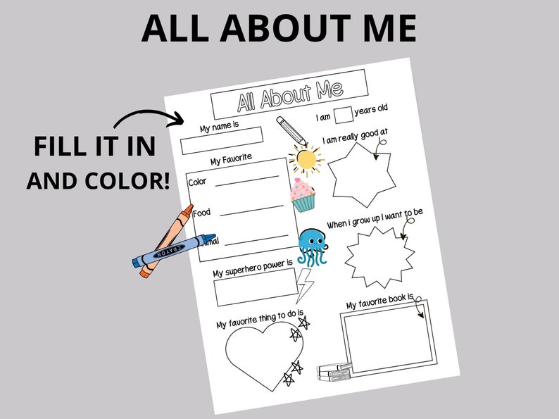 All About Me, First Day of School Activity, Preschool and Kindergarten ...