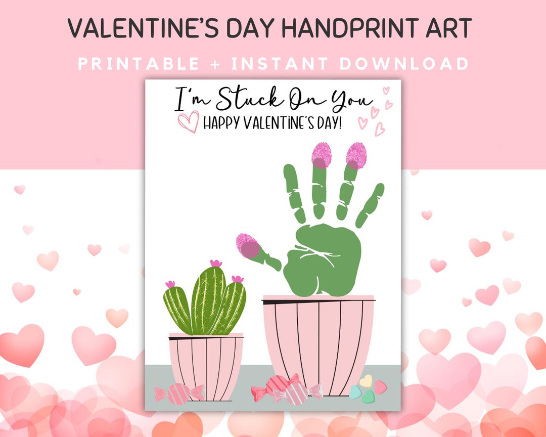 Valentine Handprint Art, Preschool Valentines Craft, Cactus Valentine ...