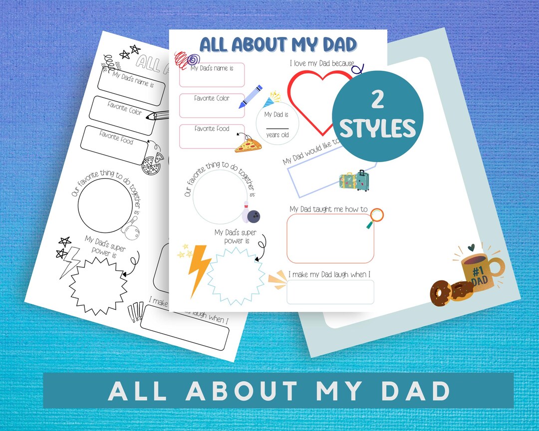 All About My Dad, Printable Questionnaire for Kids, Father's Day Gift ...
