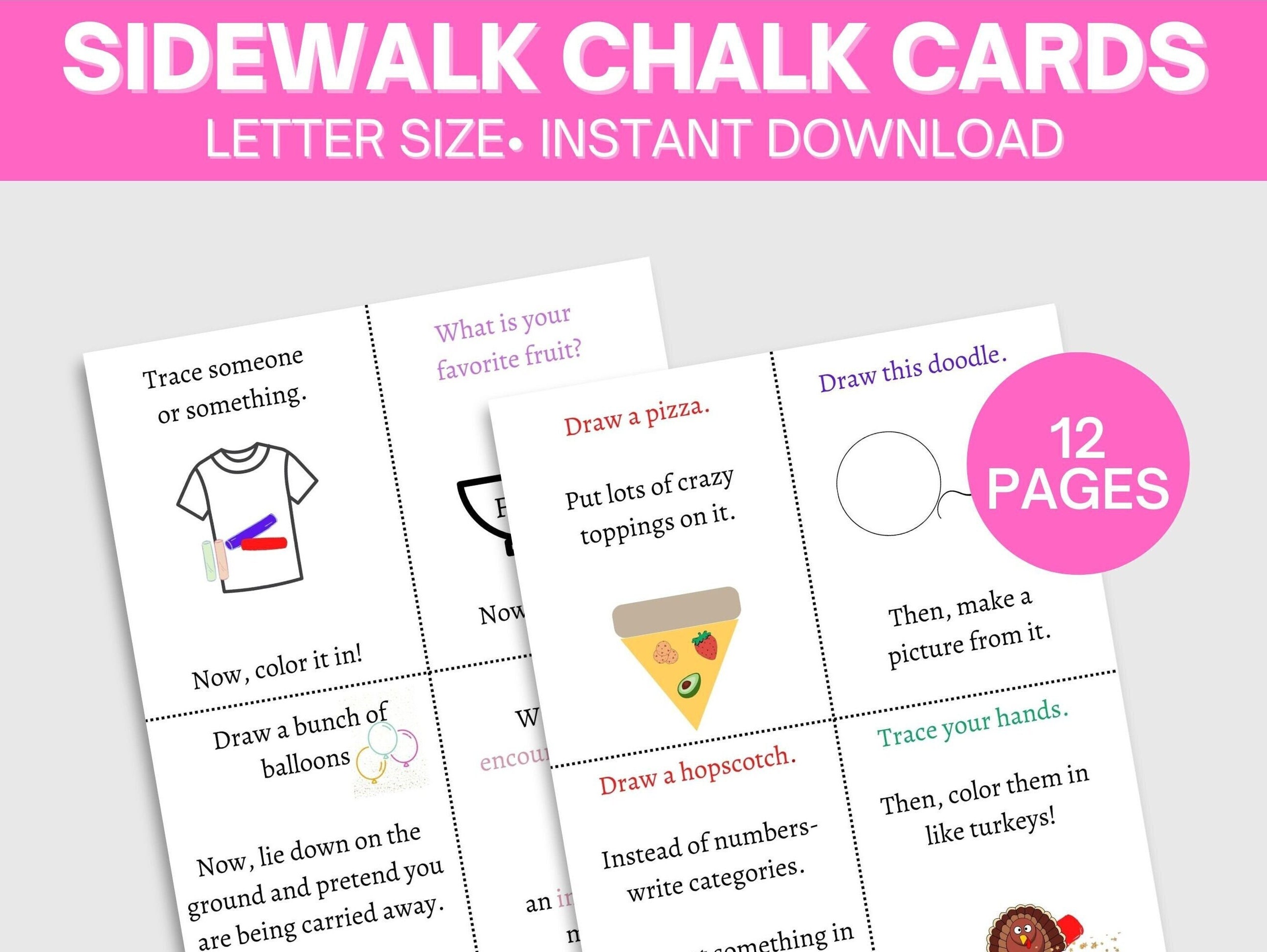 Outdoor Games for Kids, Printable Sidewalk Chalk Activity Cards ...