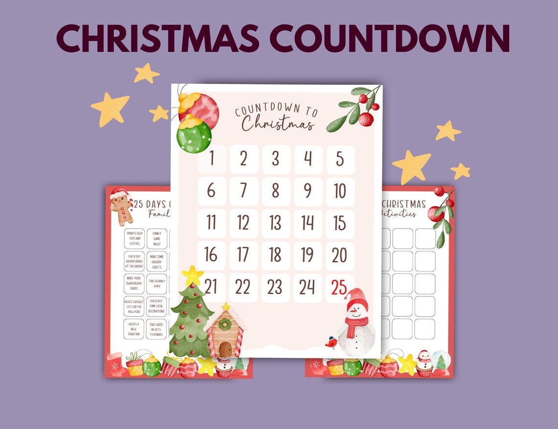 Printable Christmas Countdown Calendar, Fun Christmas Activities for ...