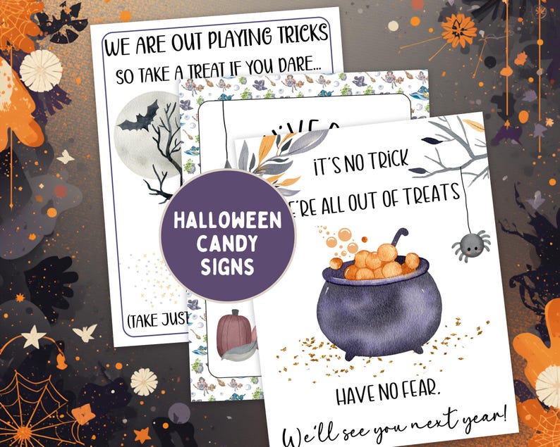 Printable Halloween Door Signs Bundle, Trick or Treat Decor (PDF), Out ...