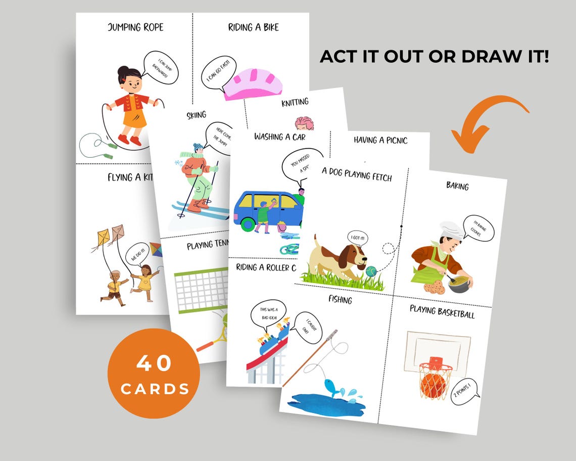 Charades Cards for Kids, Action Charades, Act It Out or Draw It ...