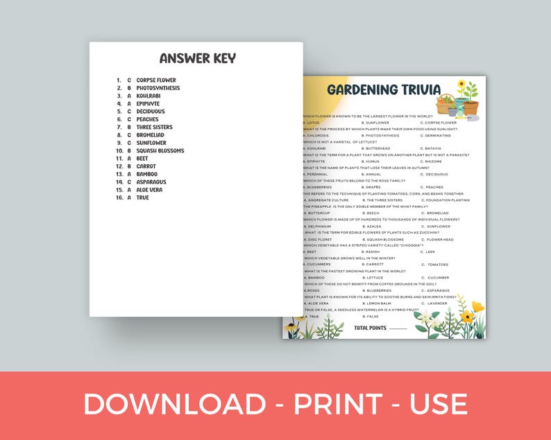 Garden Trivia, Garden Party Game, Icebreaker Game, Door Prize Trivia ...