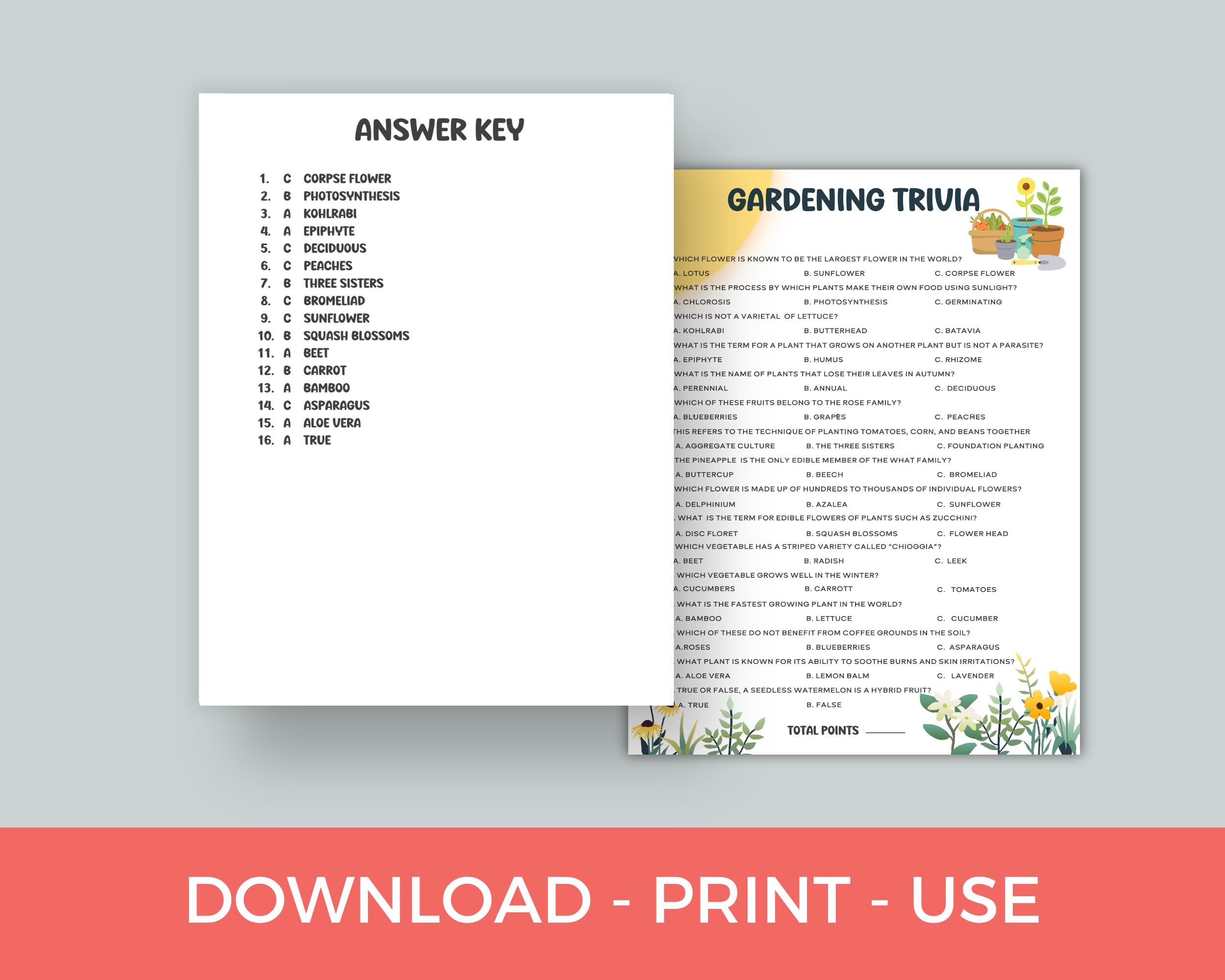 Garden Trivia, Garden Party Game, Icebreaker Game, Door Prize Trivia ...