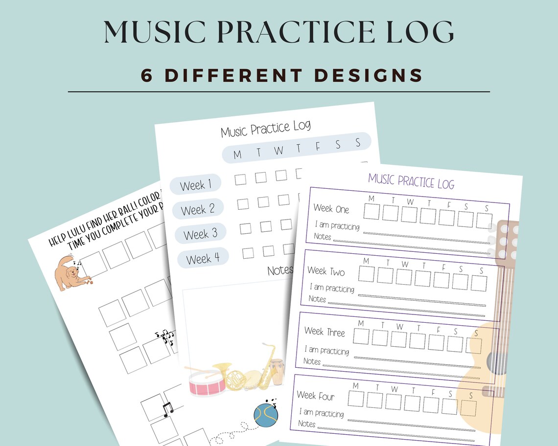 Music Practice Log, Kid's Music Lesson Chart, Piano Practice Tracker ...