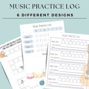 Music Practice Log, Kid's Music Lesson Chart, Piano Practice Tracker ...