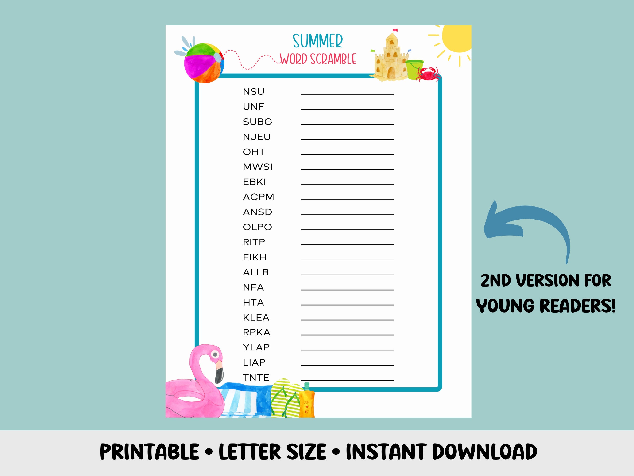 Summer Word Scramble for Kids, Printable Game (PDF), Easy Word Scramble ...