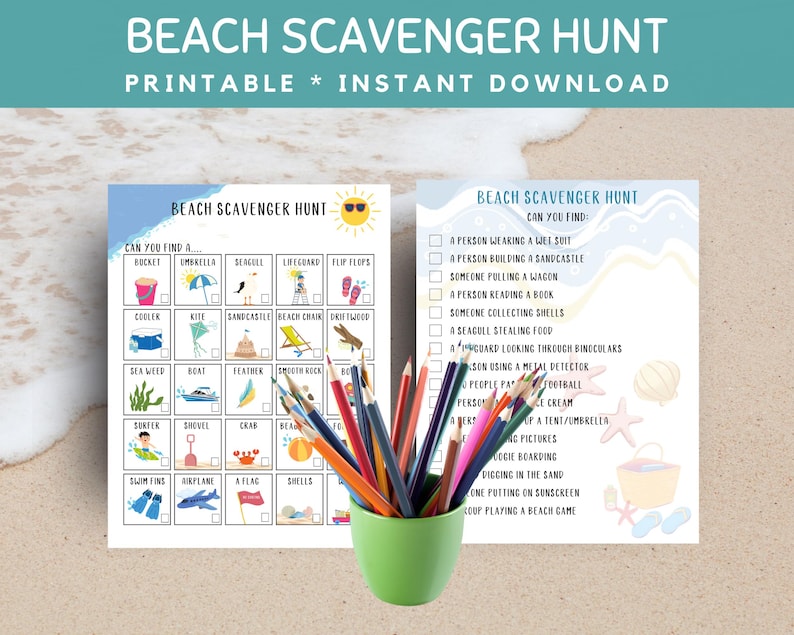 Beach Scavenger Hunt, Summer Scavenger Hunt at the Beach, Printable ...