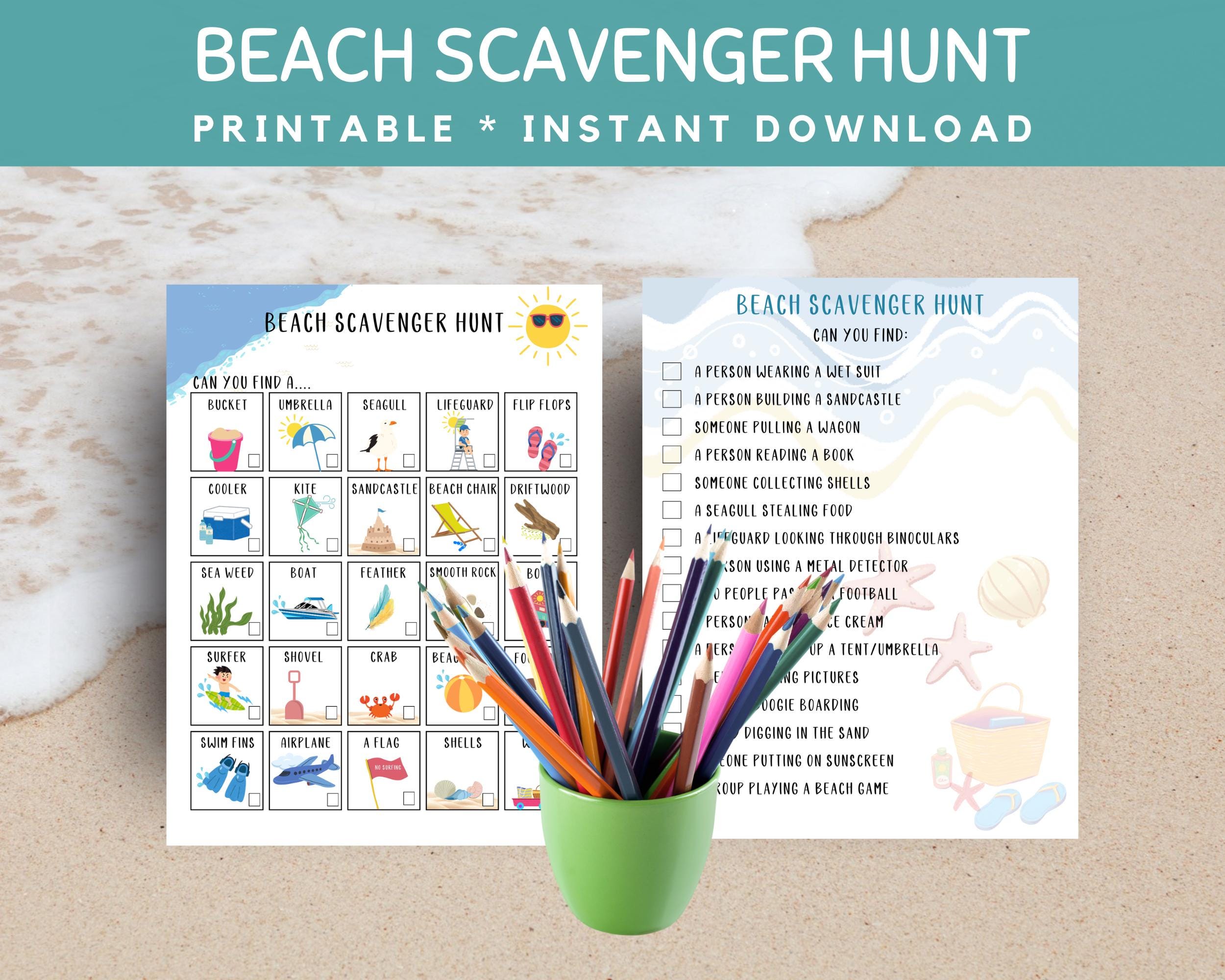 Beach Scavenger Hunt, Summer Scavenger Hunt at the Beach, Printable ...