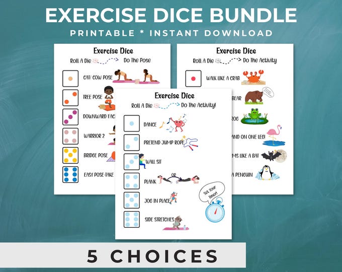 Exercise for Kids, Printable Exercise Dice Game for Kids, Movement ...