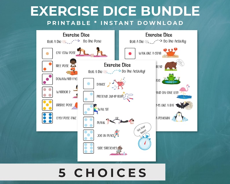 Exercise for Kids, Printable Exercise Dice Game for Kids, Movement ...