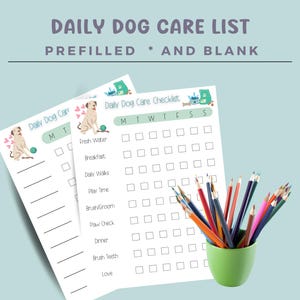 Dog Chore Chart, Daily Dog Care Checklist, Daily Pet Care Log, Pet ...