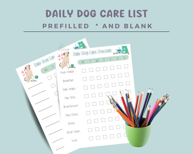 Dog Chore Chart, Daily Dog Care Checklist, Daily Pet Care Log, Pet ...