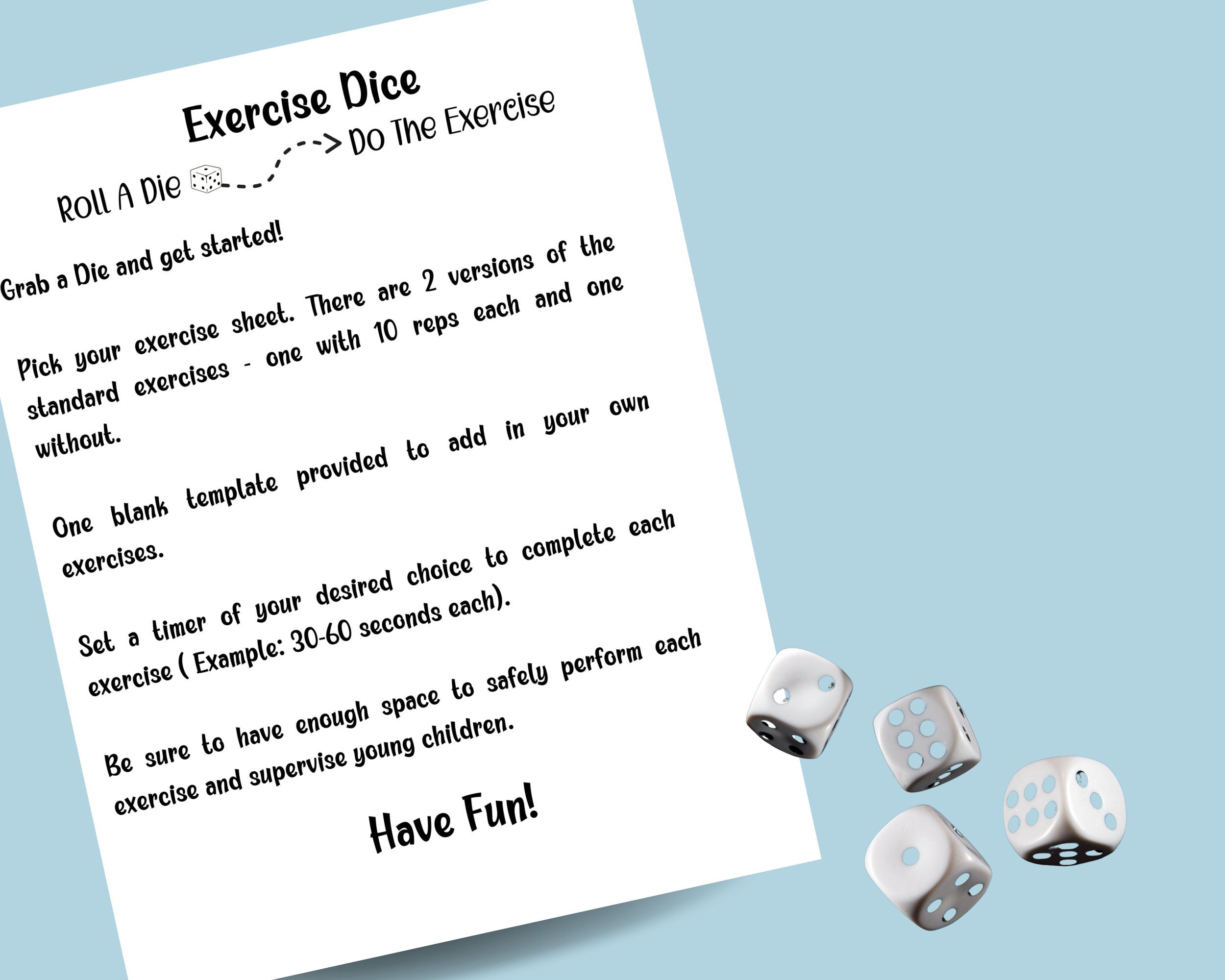 Exercise for Kids, Printable Exercise Dice Game for Kids, Movement ...