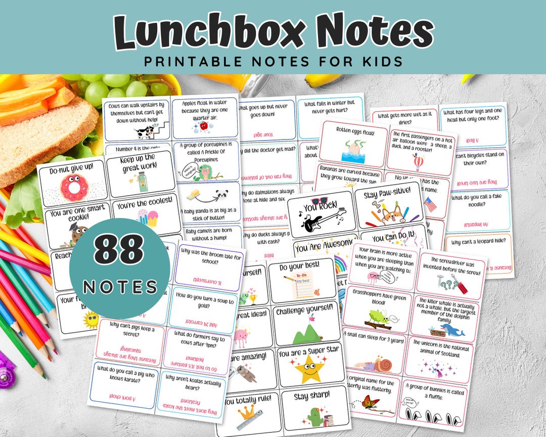 Lunchbox Notes for Kids, Printable Lunch Notes Kid, Lunchbox Notes ...