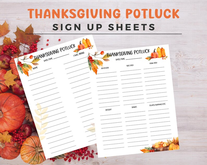 Thanksgiving Potluck Sign up Sheet, Neighborhood Thanksgiving Sign up ...